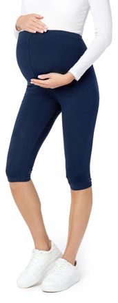 Be Mammy 3/4 Umstandsleggings Kurz aus Baumwolle Bequeme und blickdichte Schwangerschaftsleggings Umstandsmode BE20-229 (Marine, XXL)