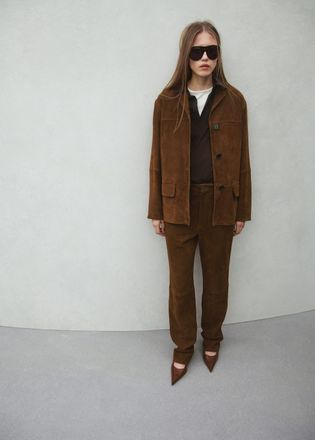 Mango Pantalon droit en cuir tabac - Femme - 32 - MANGO