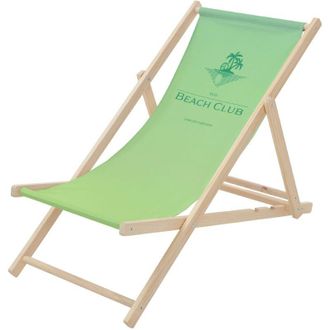 ECD Germany ECD Germany Chaise longue chilienne pliante motif beach club couleur vert en bois de pin jusqu&agrave; 120 kg dossier r&eacute;glable 3 positions de couchage