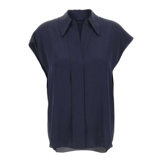 Vince Femme, Blouses et Chemises, Bleu, Taille: 38 FR Stretch-Silk Hidden-Placket Cap-Sleeve Blouse