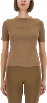 Max Mara Femme, Pulls, Beige, Taille: 42 FR Top &agrave; col rond et manches longues en maille c&ocirc;tel&eacute;e
