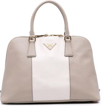 Prada 2013-2025 mittelgroße Bicolor Saffiano Lux Promenade Satchel-Tasche - Grau