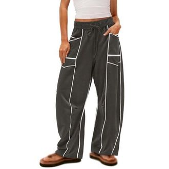 Generic Pantalon baggy baggy avec cordon de serrage pour femme, pantalon de surv&ecirc;tement ample &agrave; jambes larges avec cordon de serrage et poches, gris fonc&eacute;, XX