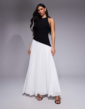 Forever New Elise - Robe mi-longue dos nu effet color block contrastant - Noir et blanc-Multicolore