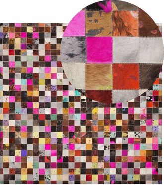 Beliani Beliani - Teppich Bunt 200 x 200 cm aus Leder Patchwork Quadratisch Modern