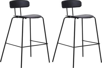 Beliani Barstuhl 2er Set Kunststoff/Metall schwarz mit Lehne Fußstützen modern Sibley