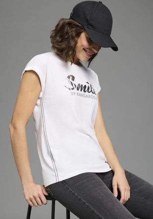 Kangaroos T-Shirt KANGAROOS, Damen, Gr. 48/50, wei&szlig;, Single Jersey, Obermaterial: 50% Baumwolle, 50% Modal, figurumspielend h&uuml;ftlang, Rundhals, mit Aufschlag, S