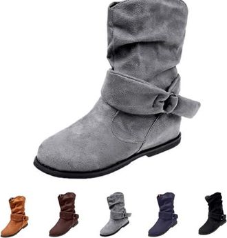 Generic Bottines molles pour femme sans talon - Bottes mi-mollet plates avec fermeture &eacute;clair lat&eacute;rale - Bottines &agrave; talon bas - Pour lautomne et lext&eacute;rieur, g