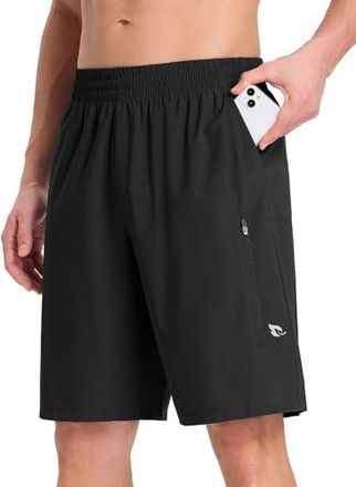 Baleaf Short de course &agrave; pied pour homme - S&eacute;chage rapide - Avec poche zipp&eacute;e - L&eacute;ger, Noir, XL