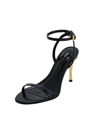 JW PEI Damen Alivia Gold Metal Heel Sandalen - Schwarz