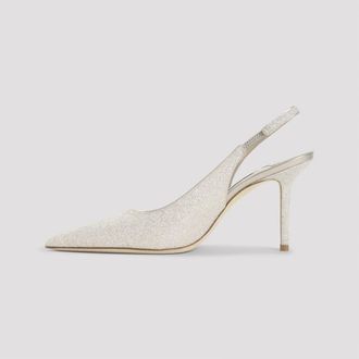 Jimmy Choo London Hohe Schuhe - Glitter-Finish Pointed-Toe Slingback Pumps - Gr. 37,5 (EU) - in Wei&szlig; - f&uuml;r Damen