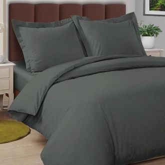 Pizuna Coton Ensemble de Housses de Couette 140x200 cm 1 Personne Gris Foncé, 100% Coton Longue durée en Percale Housse de Couette avec Fermeture à Boutons c