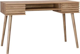 Sweeek Bureau décor bois 2 tiroirs MADERE naturel. 1 casier. façade rainurées. 120 x 55 x 76.5 cm