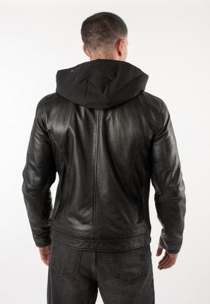 Mauritius Lederjacke MMHocki (mauritiusHerren26) im Biker-Stil mit Kapuze aus Nylon