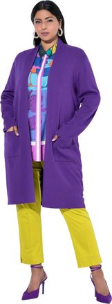Ulla Popken Damen Strickjacke, Lange, Offene Form, Weicher Feinstrick Cardigan Sweater, Violett, 42-44 EU