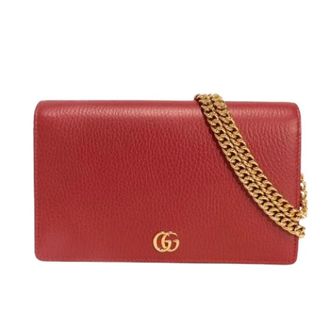 Gucci Portefeuille &agrave; cha&icirc;ne GG Marmont en cuir textur&eacute; doccasion - Femme - Pre-owned - Rouge - Taille: ONE Size