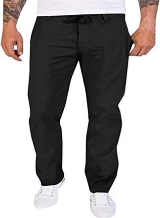 Generic Pantalon baggy en coton et lin pour homme - Pantalon d&eacute;contract&eacute; - Peinture de couleur unie - Pantalon ample grande taille - Pantalon tendance avec po