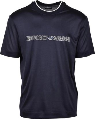 Emporio Armani Homme, Tops, Bleu, Taille: XL T-shirt en Lyocell et Coton