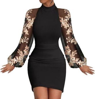 Generic Femmes Automne Hiver Col Rond Dentelle Manches Longues Wrap Hip Taille Robe Jupe Longue Frange Robe Grande Taille, beige, XXL