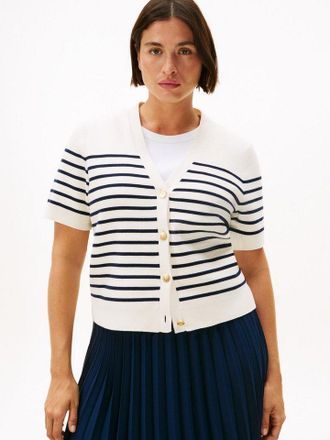 Tommy Hilfiger Strickjacke CRV CO JRSY MID GG GOLD BTN CRDI in gro&szlig;en Gr&ouml;&szlig;en, mit goldfarbenen Kn&ouml;pfen