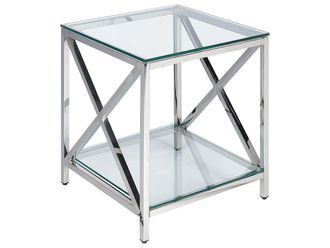 Beliani Beistelltisch Glas transparent mit Edelstahlgestell Silber 45 x 45 cm Audet