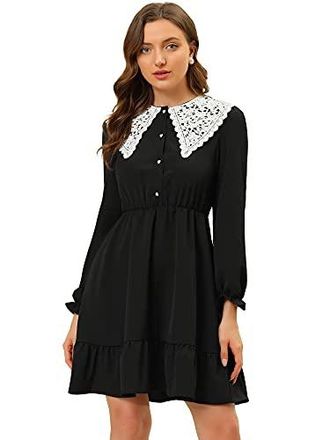 Allegra K Robes &agrave; Ourlet &agrave; Volants Vintage pour Femmes Robe trap&egrave;ze en Dentelle &agrave; col Claudine Noir M