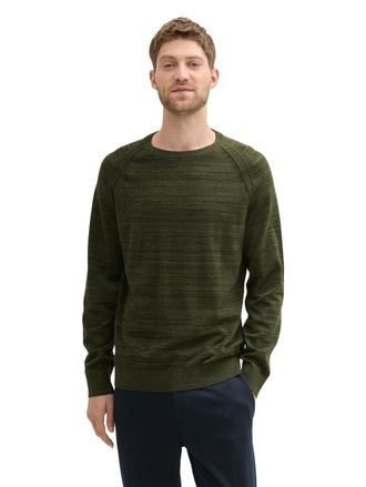 Tom Tailor Herren 1043264 Basic Strickpullover mit Rundhalsausschnitt, 36142-Dark Rosin Green Twotone, XXL