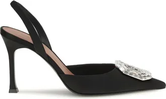 Amina Muaddi Escarpins Slingback Camelia en Satin - Femme - Chaussures - Noir - Taille: 38 1/2 EU