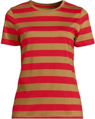 Lands End Supima Kurzarm-Shirt mit rundem Ausschnitt, Damen, Gr&ouml;&szlig;e:32-34 regular, Braun, Baumwolle, by Lands End