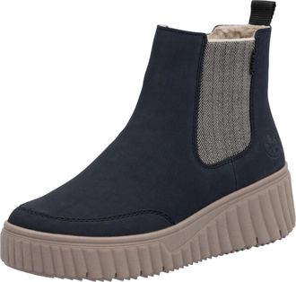 Rieker Chelseaboots RIEKER, Damen, Gr. 41, blau (nachtblau), Nubuklederimitat, Schuhe Chelseaboots, Schlupfboots, Keilstiefelette mit Anziehlasche, Topseller
