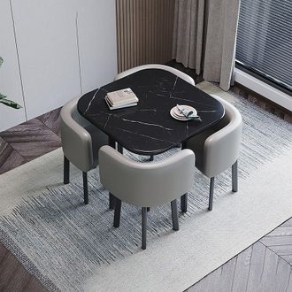 Generic Essgruppe in Tresenh&ouml;he, K&uuml;chen-Esstisch- und Stuhlset, 5-teilige Fr&uuml;hst&uuml;cksbar-M&ouml;bel mit 1 Tisch und 4 St&uuml;hlen