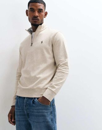 Polo Ralph Lauren sweat-shirt zipp&eacute; &agrave; col montant en maille double beige avec logo icon-Neutre