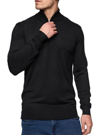 Indicode JEFF Herren Frankie Strickpullover mit Stehkragen und Rei&szlig;verschluss | Pullover Herrenpulli f&uuml;r M&auml;nner Black, XL