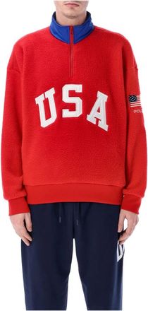 Polo Ralph Lauren Homme, Sweatshirts et sweats &agrave; capuche, Rouge, Taille: XS Knit Half Zip SweaT-shirt