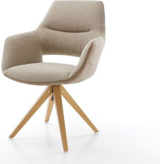 DELIFE Drehstuhl Yago-Flex mit Armlehnen Materialmix Schlamm Holzgestell kantig Wei&szlig; 180&deg; drehbar Taschenfederkern, Esszimmerst&uuml;hle