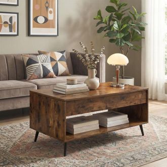 Vasagle Meuble de Salon avec Plateau Relevable, V&eacute;rin &agrave; Gaz, Rangement Ouvert, pour Bureau ou Salle &agrave; Manger, Marron et Noir