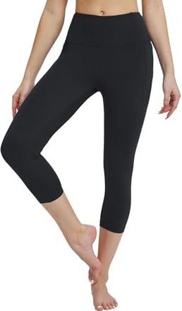 Baleaf Legging 3/4 Femme Taille Haute Pantalon de Sport Pantacourt Fitness Femmes Legging de Sport avec Poches pour Yoga Gym Fitness Jogging-Noir-M