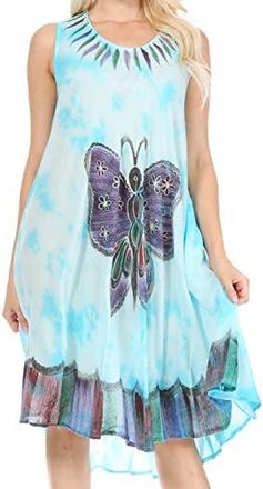 Sakkas 217-Sakkas Robe Mi-Longue Tie and Dye Papillon D&eacute;bardeur Gaine Caftan - Turquoise - One Size