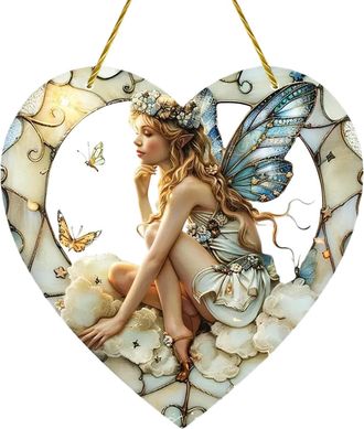 Generic Feen-Sonnenf&auml;nger f&uuml;r Fenster, Acryl-Wanddekoration | Herzf&ouml;rmiges Buntglas-Ornament, Zauberhafte Fensterdekoration f&uuml;r Wohnzimmer, Schlafzimmer - Fee