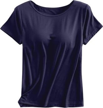 Generic D&eacute;bardeur de sport pour femme avec soutien-gorge int&eacute;gr&eacute; mignon &agrave; manches courtes sans manches Y2K - Pour course &agrave; pied, col rond, printemps - D&eacute;barde
