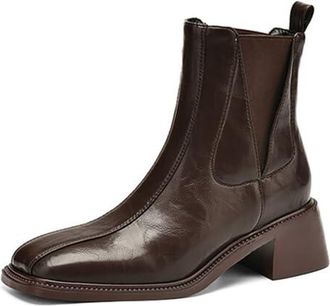 Generic Bottines Mode Femme Style Chelsea Bout Carr&eacute; Talon Bloc Slip-on Bottines pour Automne & Hiver Usage Quotidien Microfibre,Brown (Standard Lining),42 EU