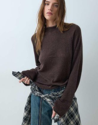 Weekday Pullover aus Wollmix mit Stehkragen in Dunkelbraun, exklusiv bei ASOS-Gr&uuml;n