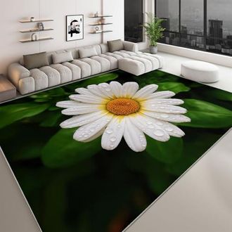 Generic Tapis Imprim&eacute; Antid&eacute;rapant 140 x 200 cm, Tapis R&eacute;aliste &Eacute;l&eacute;gant Fleurs Marguerites pour Adolescent Gar&ccedil;on Fille Adulte - Paillasson pour Salon Chambre