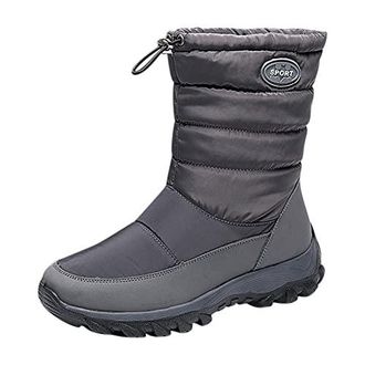Generic Bottes de neige dhiver chaudes doubl&eacute;es en polaire pour femme - Chaussures de marche &eacute;l&eacute;gantes et confortables - &Agrave; enfiler - Bottes mi-mollet, gris, 4