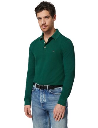 Tommy Hilfiger Herren Poloshirt Langarm Slim Basic, Gr&uuml;n (Ornamental Green), 3XL