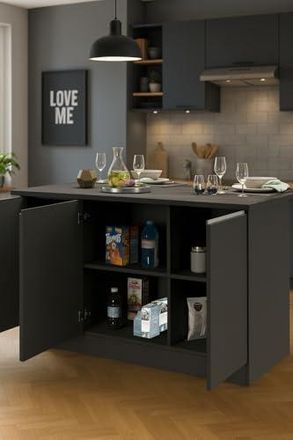 Dmora K&uuml;cheninsel Patrizio, Mehrzweckschrank, K&uuml;chenzeile Schrank, Zus&auml;tzlicher Tisch, 100% Made in Italy, 155 x 90 x 90 cm, Anthrazit und Schiefer