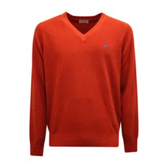 Brooksfield V-Ausschnitt Wollpullover Chili Red - - Knitwear - Herren - Orange - 2XL