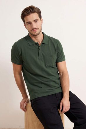 Trendyol MAN Herren Khaki Einfarbig Kurz Regular Fit Poloshirts