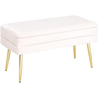 Beliani Beliani - Banquette dInt&eacute;rieur en Velours Blanc avec Pieds Dor&eacute;s et Coffre Rangement Durham