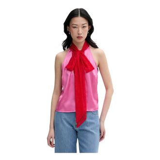 Never Fully Dressed Satin V-Neck Blouse - - Tops - Damen - Rosa - XS